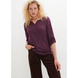 bonprix Damen Henleyshirt, lila, Gr. 56, meliert, Jersey, Obermaterial: 60% Baumwolle, 40% Polyester, Shirts, lockere loose fit Passform, 3/4-&Auml;rmel,