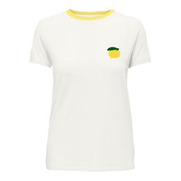 Only Damen Kurzarmshirt "ONLHEART LIFE S/S TEE JRS NOOS"cloud dancer lemon, Gr. L, Jersey, Obermaterial: 95% Viskose, 5% Elasthan, Shirts