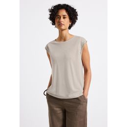 Street One Damen T-Shirt, beige, Gr. 46, unifarben, Stoff, 80% Polyester, 20% Viskose, Shirts, in Melange Optik