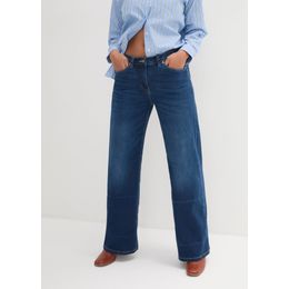 bonprix Damen Weite Jeans, blau, Gr. 44, Obermaterial: 95% Baumwolle, 4% Polyester, 1% Elasthan, Jeans, Loose Fit Passform, mit Stretch-Material, mit