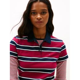 Tommy Jeans Damen Poloshirt "TJW SLIM SH ESSENTIAL SS POLO"lavish cerise, multi stripe, Gr. XL, gestreift, Single Jersey, Obermaterial: 98%