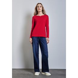 Street One Damen Langarmshirt, rot, Gr. 34, unifarben, Web, 100% Baumwolle, Shirts, aus reiner Baumwolle