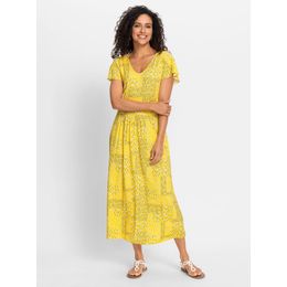 Inspirationen Damen Jerseykleid "Jersey-Kleid", gelb, Gr. 40, bedruckt, gebl&uuml;mt, gemustert, mehrfarbig, Jersey, 95% Viskose, 5% Elasthan, Kleider