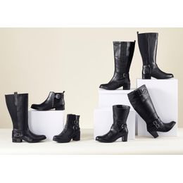 sheego Damen Weitschaftstiefel, Gr. 43, schwarz, Glattleder, Leder, Schuhe