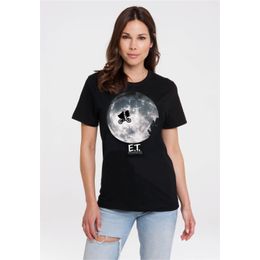 logoshirt Damen T-Shirt "E.T. - Mond", schwarz, Gr. L, unifarben, 100% Baumwolle, Shirts, mit coolem Print