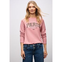 Street One Damen Langarmshirtpowder pink, Gr. 36, bedruckt, Jersey, Obermaterial: 100% Baumwolle, Shirts, mit Print, Wording Print im Leo-Look