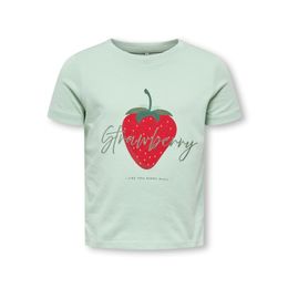 T-Shirt KIDS Only "KMGCANDY LIFE S/S PRINTED TEE JRS NOOS", M&auml;dchen, Gr. 104, aqua foam print:strawberry, Jersey, Obermaterial: 100% Baumwolle, unifarben, regular fit normal, Rundhals, Shirts T-Shirt