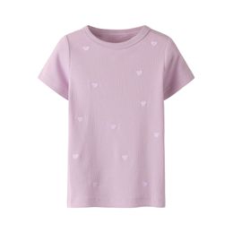 name it M&auml;dchen T-Shirt "NMFNAKAL SS SLIM TOP NOOS"fragrant lila, Gr. 116, bedruckt, Jersey, Obermaterial: 95% Baumwolle, 5% Elasthan, Shirts