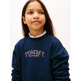 Tommy Hilfiger M&auml;dchen Sweatkleid "TOMMY PUFF FLOWER HWK DRESS LS", blau, Gr. 8, unifarben, Web, Obermaterial: 80% Baumwolle, 20% Polyester, Kleider,