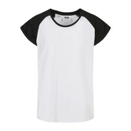 T-Shirt Urban Classics "Urban Classics Damen Girls Contrast Raglan Tee", M&auml;dchen, Gr. 134/140, wei&szlig;, schwarz, 100% Baumwolle, mehrfarbig, loose fit, Rundhals, Shirts T-Shirt