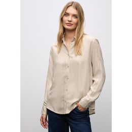 Street One Damen Langarmblusemorning beige meliert, Gr. 44, Web, Obermaterial: 100% Viskose, Blusen, mit Gallonstreifen und Knopfleiste