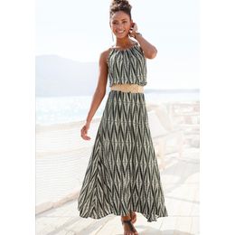 Lascana Damen Maxikleid "mit Alloverprint und Knopfleiste hinten, aus gewebter Viskose", schwarz, Gr. 42, bedruckt, Web, Obermaterial: 100% Viskose,