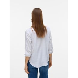 V&eacute;ro Moda VERO MODA Damen Langarmbluse "VMLINN LS V-NECK SHIRT WVN NOOS", wei&szlig;, Gr. XL, unifarben, Web, Obermaterial: 55% Leinen, 45% Viskose, Blusen
