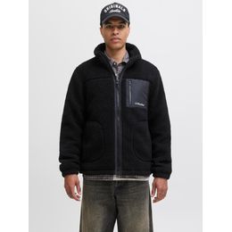 Jack & Jones JACK & JONES Herren Fleecejacke "JJESOHO TEDDY JACKET NOOS", schwarz, Gr. XS, unifarben, Web, Fleece, Obermaterial: 100% Polyester, Jacken