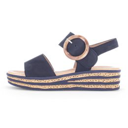 Gabor Damen Keilsandalette, Gr. 37, blau, Nubukleder, Schuhe, Sommerschuh, Sandale, Keilabsatz, mit gro&szlig;er Zierschnalle