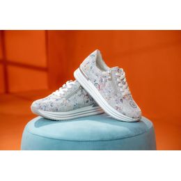 Remonte Damen Plateausneaker, Gr. 40hellgrau multicolor, Veloursleder, gebl&uuml;mt, metallic, Schuhe, Freizeitschuh, Halbschuh, Schn&uuml;rer mit