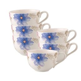 Villeroy & Boch Tasse VILLEROY & BOCH "Fr&uuml;hst&uuml;ckstassen Mariefleur Gris Basic 290 ml 6er Set bunt", bunt, 6 tlg., Porzellan, Trinkgef&auml;&szlig;e, Tasse