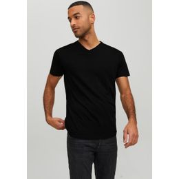 Jack & Jones V-Shirt JACK & JONES "JJEORGANIC mit V-Ausschnitt, l&auml;ssig kombinierbar, ideal f&uuml;r Alltag", Herren, Gr. L, schwarz, Single Jersey, Obermaterial: 100% Baumwolle, unifarben, V-Ausschnitt, Shirts, unifarben, modisch, regular fit, Baumwolle, V-Ausschnitt