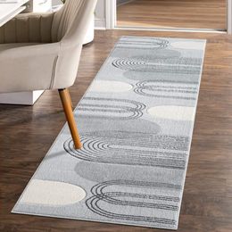 Teppich Carpet City "BONITO 7157", grau, B:80cm H:11mm L:300cm, Obermaterial: 100% Polypropylen, Teppiche, Teppich, L&auml;ufer, Flachflor, Hochtief-Muster/ 3D-Effekt, Geo-Muster, Wohnzimmer