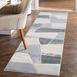 Teppich Carpet City "BONITO 9053", grau, B:80cm H:11mm L:300cm, Obermaterial: 100% Polypropylen, Teppiche, Teppich, L&auml;ufer, Flachflor, Hochtief-Muster/ 3D-Effekt, Geo-Muster, Wohnzimmer