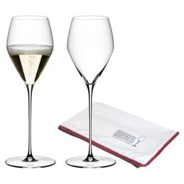 Champagnerglas "Champagner Gl&auml;ser + Poliertuch Veloce 327 ml 2er Set transparent", bunt (transparent), Glas, RIEDEL THE WINE GLASS COMPANY, Trinkgef&auml;&szlig;e