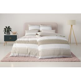 Bettw&auml;sche OTTO HOME "Yonne", beige, B/L: 155cm x 220cm, 1 Stk., 1 Stk., Renforc&eacute;, B/L: 80cm x 80cm, 2 Stk., Renforc&eacute;, Obermaterial: 100% Baumwolle, Bettw&auml;sche, Bettw&auml;sche, in frischen Farben, gestreifte Bettw&auml;sche, ab Gr. 135x200 cm
