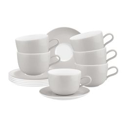 Tasse Seltmann Weiden "Milchkaffeetassen mit Untertassen Liberty Pure Colors 380 ml 6er Set", grau (new grau), 12 tlg., Porzellan, Trinkgef&auml;&szlig;e, Tasse