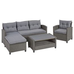 Gartenlounge-Set Konifera "Cordoba", grau (graubraun, graubraun,), Loungeset Cordoba, Polyrattan, Sitzm&ouml;bel-Sets, Polyratten, Stahl, Tischplatte aus Nonwood, geeignet f&uuml;r 4 Personen