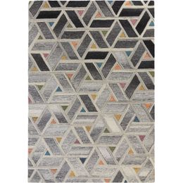 Wollteppich FLAIR RUGS "River", bunt (grau, multi), B:120cm H:10mm L:170cm, Wolle, Teppiche, fu&szlig;bodenheizungsgeeignet, 100% Wolle, geometrisches Muster