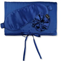 Seidentuch AILORIA "Tasche, Schlafmaske & Scrunchie M aus Seide TRAVEL SET BEAUTY M", Damen, blau (midnight blau), Obermaterial: 100% Seide silk., Modet&uuml;cher