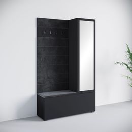 Garderoben-Set Home Affaire "TEJO II", schwarz matt, B:115cm H:192cm T:37,5cm, Spanplatte, Kastenm&ouml;bel-Sets, Mit Spiegel, gepolsterte Sitzbank, T&uuml;ranschlag links/rechts wechselbar