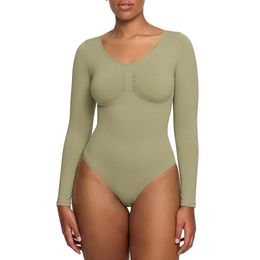 Cfab By Creamy Fabrics Shaping Bodysuit 'Bodysuit Sculpting Shapewear Longsleeve mit String' female Green size 2XL
