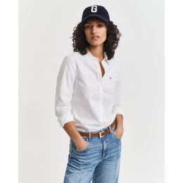 Langarmbluse Gant "New Slim Stretch Oxford Blouse", Damen, Gr. 44, wei&szlig;, Obermaterial: 97% Baumwolle, 3% Elasthan, unifarben, slim fit h&uuml;ftlang, hoch geschlossener Ausschnitt, Manschette mit Kn&ouml;pfen, Blusen, f&uuml;r bequemen Sitz u. Bewegungsfreiheit, New Slim Stretch, b&uuml;gelfrei