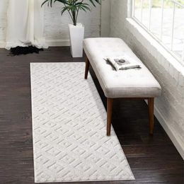Teppich Carpet City "LOUNGE 9999", beige (creme), B:80cm H:15mm L:300cm, Obermaterial: 100% Polyester, Teppiche, Teppich, Kurzflor-Teppich Modern, Hoch-Tief-Struktur, Wohnzimmer, Schlafzimmer