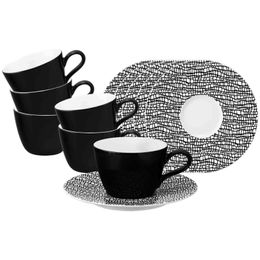 Tasse Seltmann Weiden "Kaffeetassen mit Untertassen Life Fashion 240 ml 6er Set", schwarz (glamorous schwarz), 12 tlg., Porzellan, Trinkgef&auml;&szlig;e, Tasse