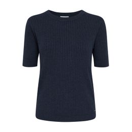 Kurzarmshirt oxmo "Strickkurzarmpullove OXRiona", Damen, Gr. M, blau (total eclipse melange), Obermaterial: 80% Viskose CV. 20% Nylon NY., Shirts