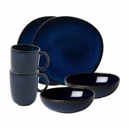 Geschirr-Set "Fr&uuml;hst&uuml;cks-Set Lave 6er Set", blau (bleu), 6 tlg., Steingut, LIKE. BY VILLEROY & BOCH, Geschirr-Sets, Fr&uuml;hst&uuml;cks-Set Geschirr-Set