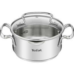 Kochtopf Tefal "Duetto+", grau (edelstahl), H:8cm &Oslash;:16cm, T&ouml;pfe, Kochtopf, hochglanzpoliert, Glasdeckel mit Siebfunktion