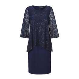 Etuikleid GOLDNER "Kurzgr&ouml;&szlig;e Kleid mit feinem Spitzen&uuml;berwurf", Damen, Gr. 19, K-Gr, blau (mitternachtsblau), Obermaterial: 95% Polyester PES. 5% Elasthan EL., Kleider Etuikleid