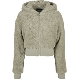 Langmantel Urban Classics "Urban Classics Damen Ladies Short Oversized Sherpa Jacket", Damen, Gr. L, softsalvia, 100% Polyester, M&auml;ntel