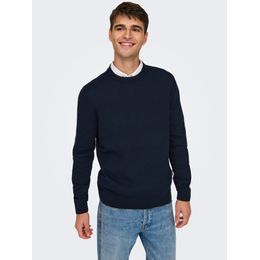 Only & Sons Rundhalspullover ONLY & SONS "ONSREX LIFE REG 12 CREW KNIT", Herren, Gr. L, schwarz sapphire, Strick, Obermaterial: 70% Baumwolle, 30% Polyester, unifarben, regular fit, Rundhals, Rippb&uuml;ndchen, Pullover Rundhalspullover