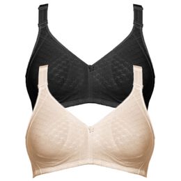 B&uuml;gelloser BH SuSa "2er Pack BH ohne B&uuml;gel Topsy Plus", Damen, Gr. 100, Cup C, bunt (beige schwarz), Obermaterial: 40% Baumwolle CO. 30% Polyamid PA. 30% Elasthan EL., BHs