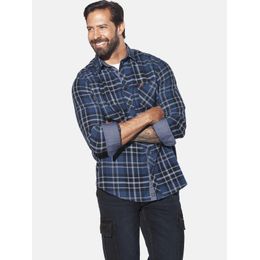 Langarmhemd Jan Vanderstorm "Hemd NORSEN", Herren, Gr. XXL, weit, blau (dunkelblau kariert), Obermaterial: 100% Baumwolle CO., Hemden
