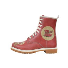 Schn&uuml;rboots DOGO "Long Boots Schn&uuml;rstiefel Tom & Jerry Wb Damen Stiefeletten", Damen, Gr. 36, Normalschaft, rot, Lederimitat, Schuhe Schn&uuml;rboots, Handgefertigt