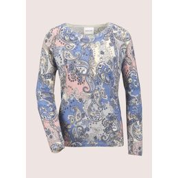 Madeleine Mode Longpullover MADELEINE "Druckpullover Pullover mit Paisley-Muster", Damen, Gr. 40, grau (kiesel, rauchblau, multicolor), Obermaterial: 100% Schurwolle WV., Pullover Longpullover