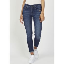 Relax-fit-Jeans Gang "94AMELIE", Damen, Gr. 33, N-Gr, blau (schwarz used), Denim/Jeans, Obermaterial: 65% Baumwolle, 22% Polyester, 11% Viskose, 2% Elasthan, regular fit lang, Jeans, mit Used-Effekten, Topseller