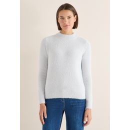 Strickpullover Cecil, Damen, Gr. M (40), luna grau melange, Stoff, 80% Polyester, 20% Baumwolle, unifarben, comfort fit normal, hoch geschlossener Ausschnitt, Rippb&uuml;ndchen, Pullover Strickpullover, mit Ripp-Details