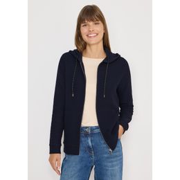 Cardigan Cecil, Damen, Gr. XL (44), urban dunkelblau, Web, 93% Baumwolle, 6% Polyester, 1% Elasthan, unifarben, comfort fit normal, ohne Ausschnitt, normaler Saum, Strickjacken, mit Kapuze