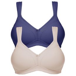 B&uuml;gelloser BH SuSa "2er Pack BH ohne B&uuml;gel Topsy", Damen, Gr. 100, Cup D, bunt (cappuccino marine), Stoff, Obermaterial: 83% Polyester PES. 17% Elasthan EL., BHs