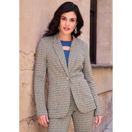 Jackenblazer Alba Moda "Blazer Blazer", Damen, Gr. 46, beige (beige, gemustert), Obermaterial: 75% Viskose CV. 19% Polyacryl PAN. 3% Elasthan EL. 3% Polyamid PA., Modern, normal, Blazer